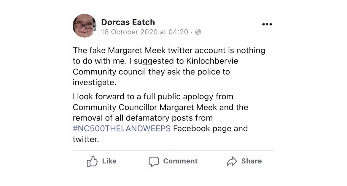 Margaret Meek Kinlochbervie false allegations Dorcas Eatch